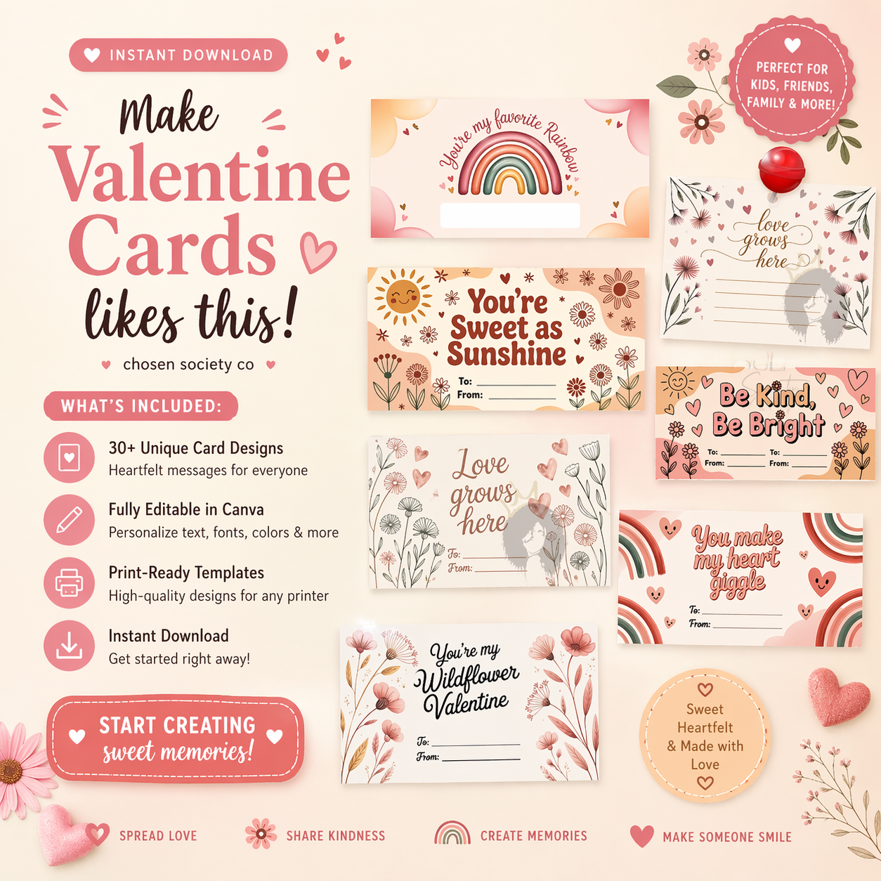Boho Valentine’s Day Card Creator Pack | 30 Kid-Friendly Prompts + 12 ...
