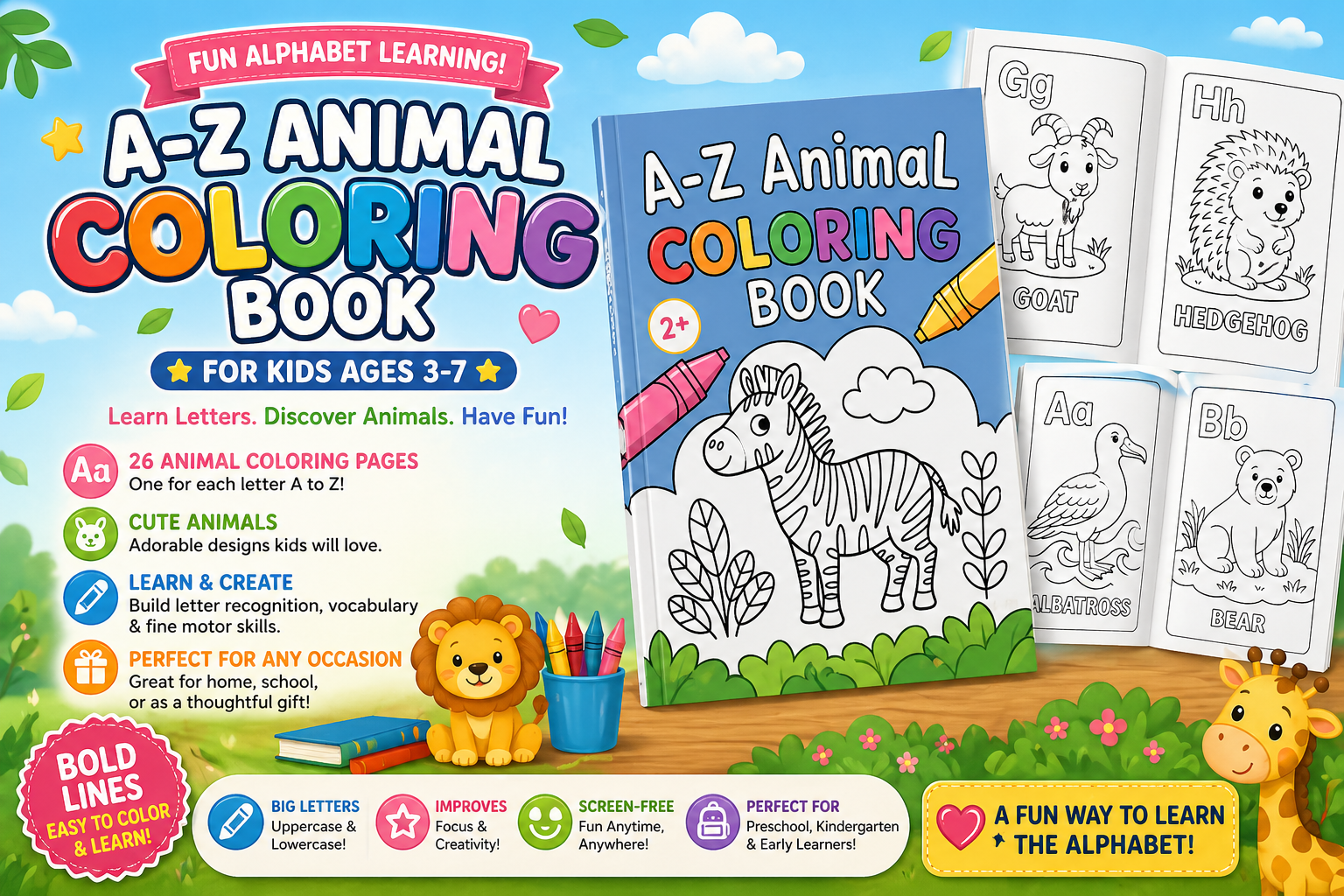 A-Z Animal Coloring Book for Kids (Ages 3–7) – Fun Alphabet Learning w ...