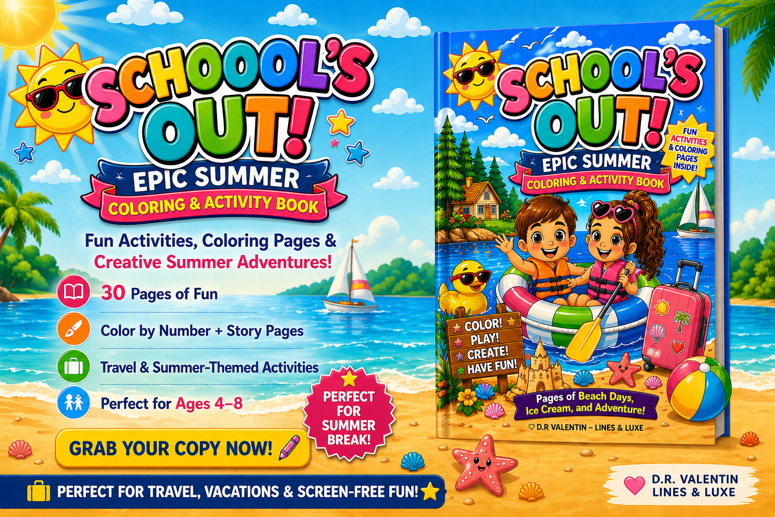 School’s Out! Summer Coloring & Activity Book for Kids Ages 5–10 – Bea ...