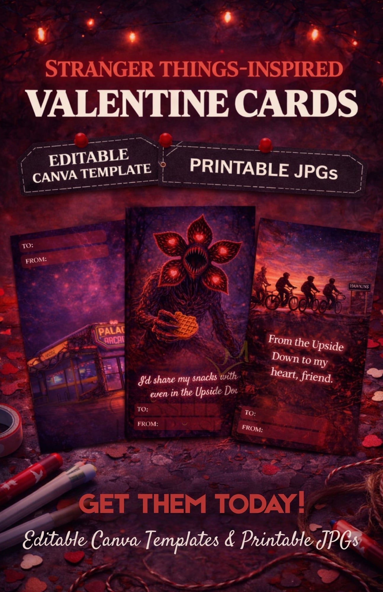 Stranger Things-Inspired Valentine Cards | Editable Canva + Printable ...